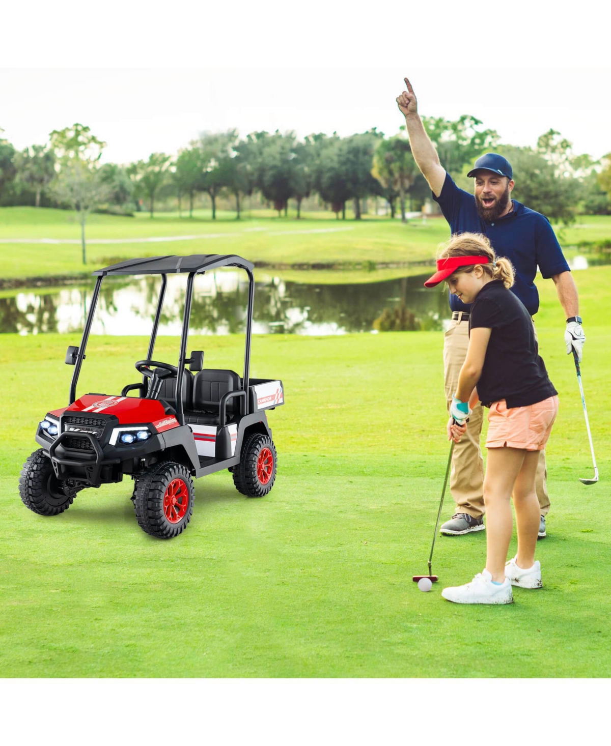 Click here for 24V 7AH Kids Golf Cart 4WD 2 Seater Ride on Car wi... prices