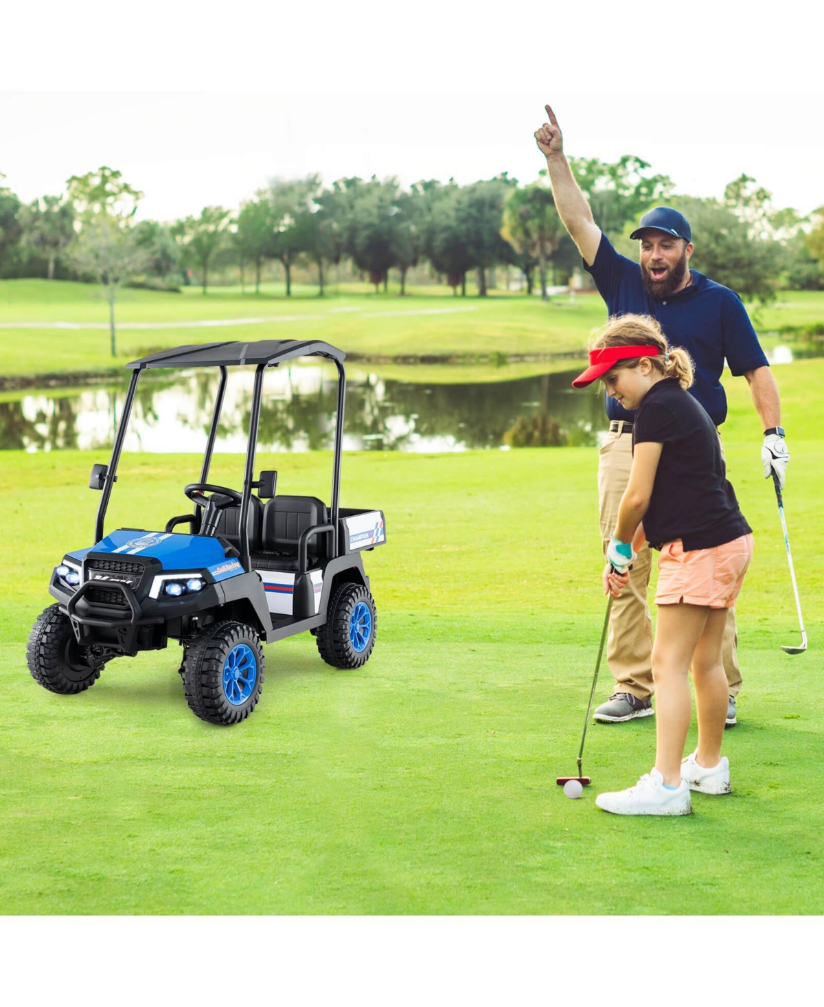Click here for 24V 7AH Kids Golf Cart 4WD 2 Seater Ride on Car wi... prices