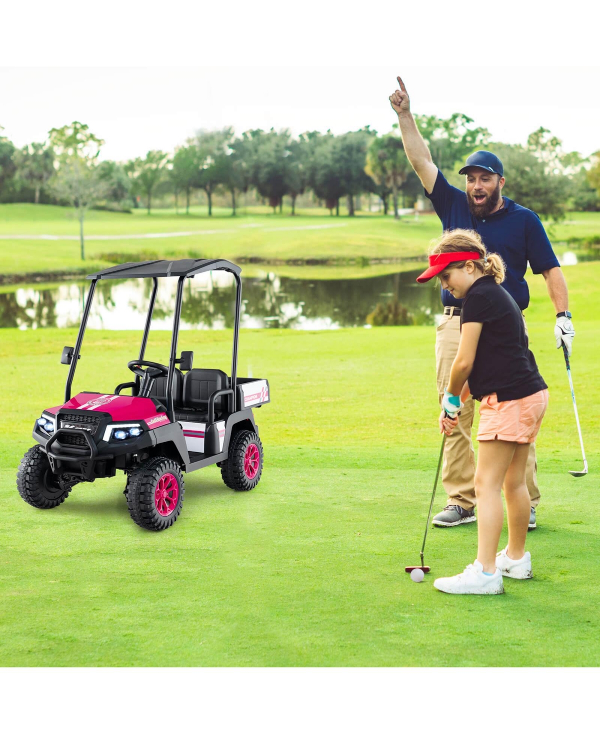 Click here for 24V 7AH Kids Golf Cart 4WD 2 Seater Ride on Car wi... prices
