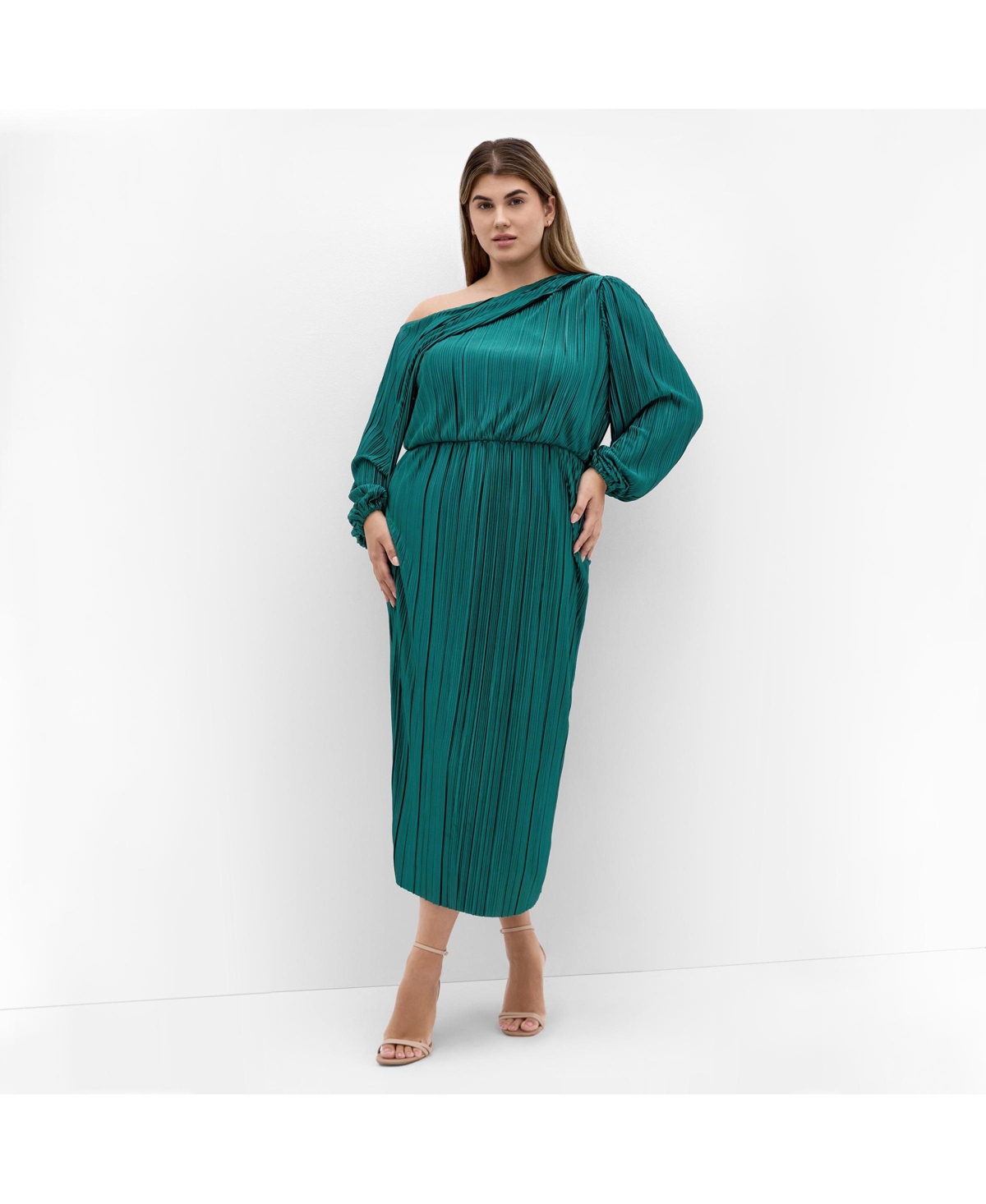 Click here for City Chic Plus Size Jay Off Shoulder Dress - Jade prices