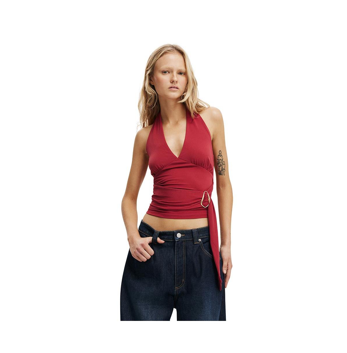 Click here for Cotton On Womens Buckle Belt Tie Halter Top - Cran... prices