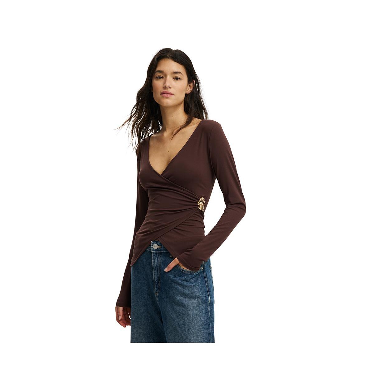 Click here for Cotton On Womens Trim Detail Long Sleeve Wrap Top... prices