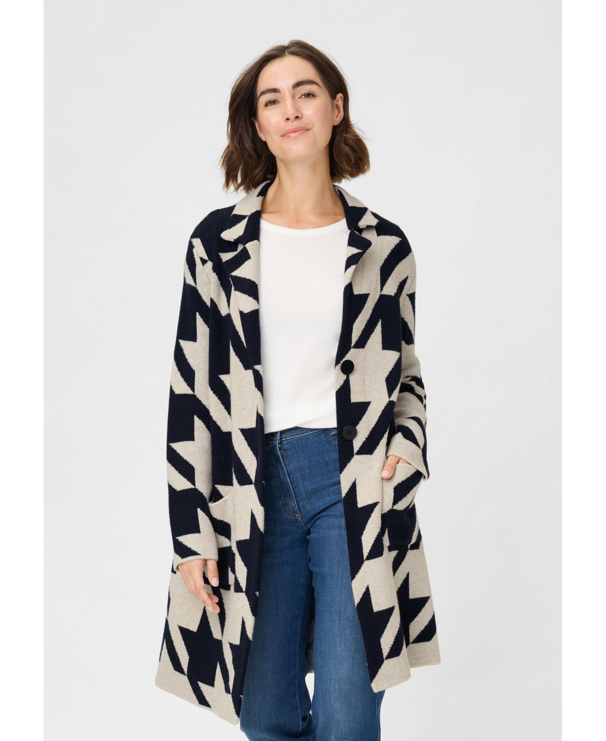 Click here for Olsen Longline Houndstooth Statement Cardigan - In... prices