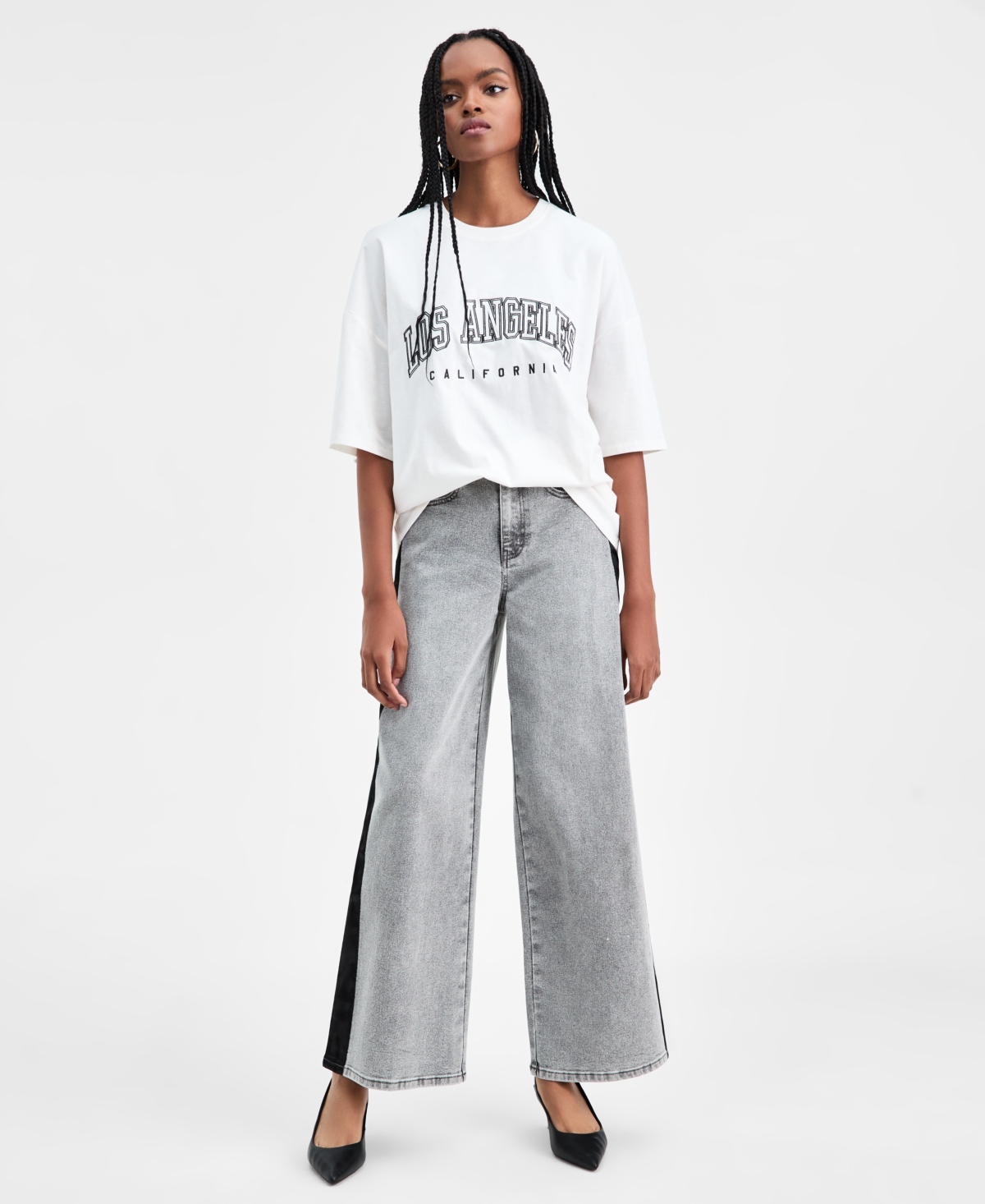 Click here for Bar Iii Womens High-Rise Side-Stripe Wide-Leg Jean... prices