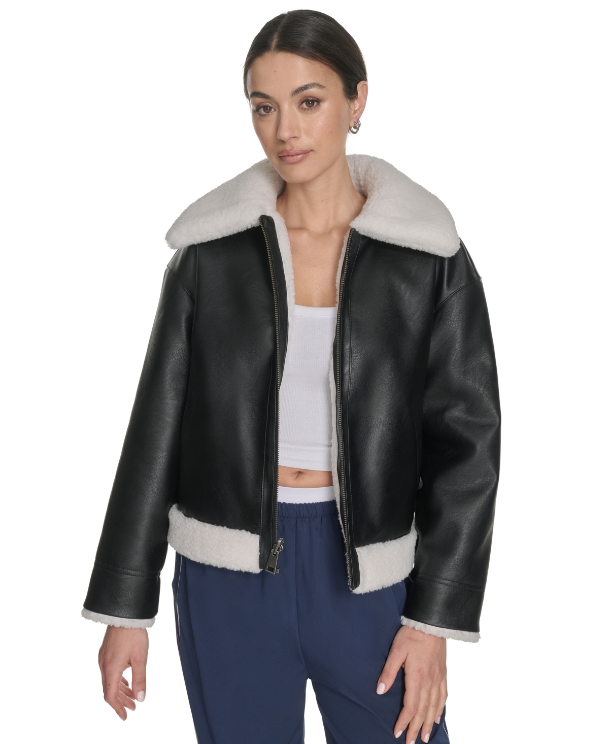 Click here for Levis Womens Reversible Sherpa Jacket - Black/crea... prices