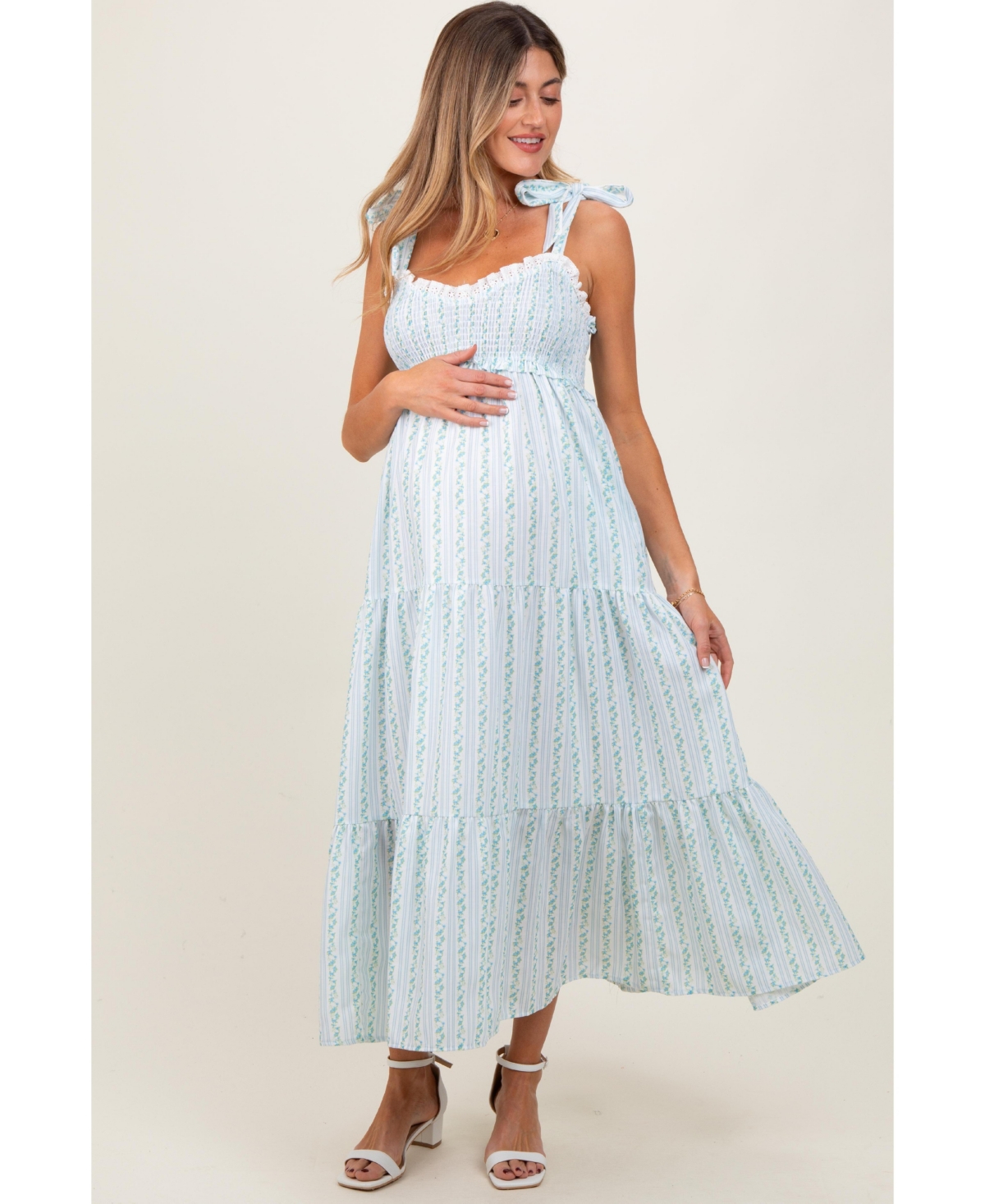 Click here for Pinkblush Maternity Floral Striped Smocked Shoulde... prices