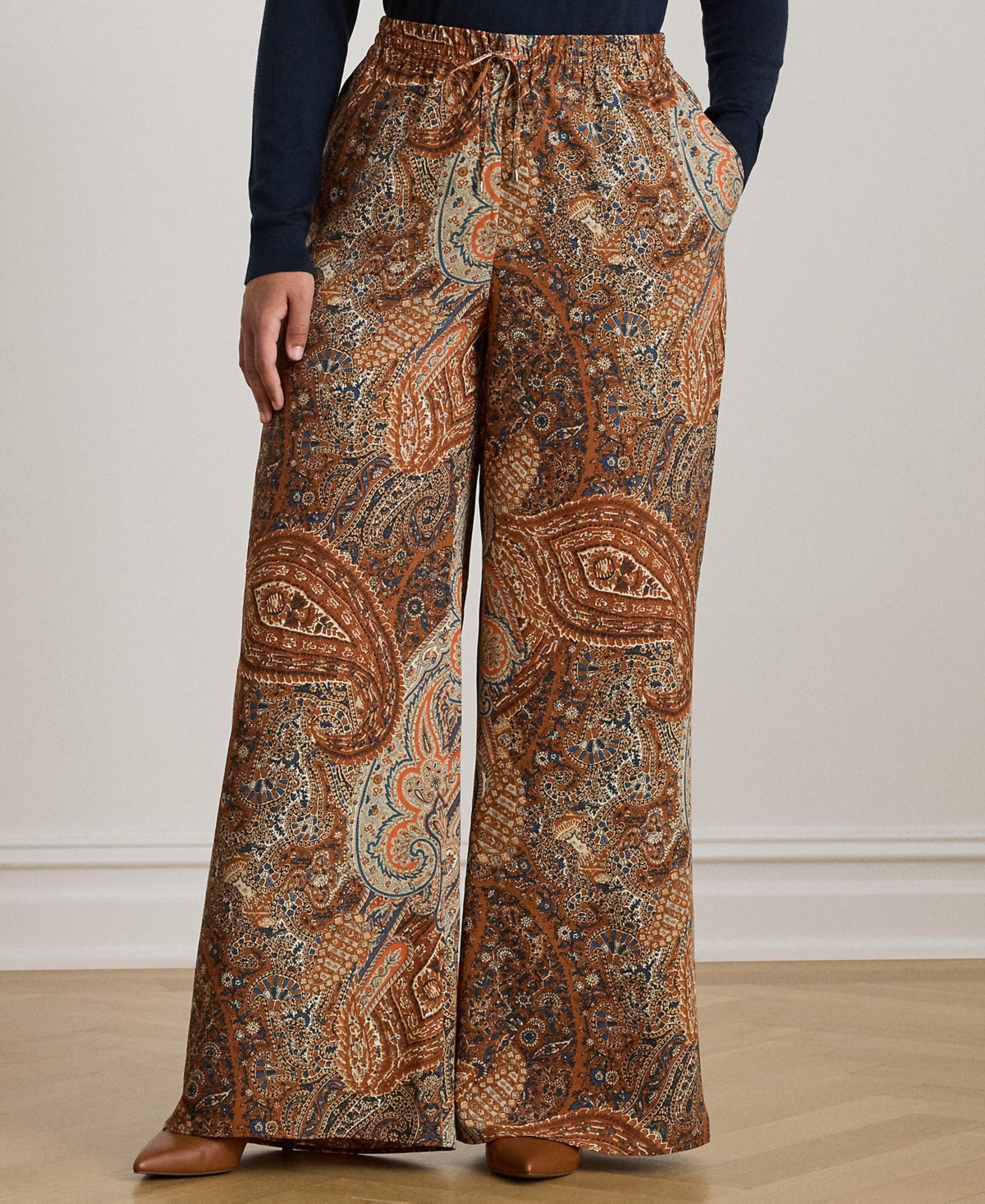 Click here for Paisley Crepe Wide-Leg Pant - Cream Multi prices