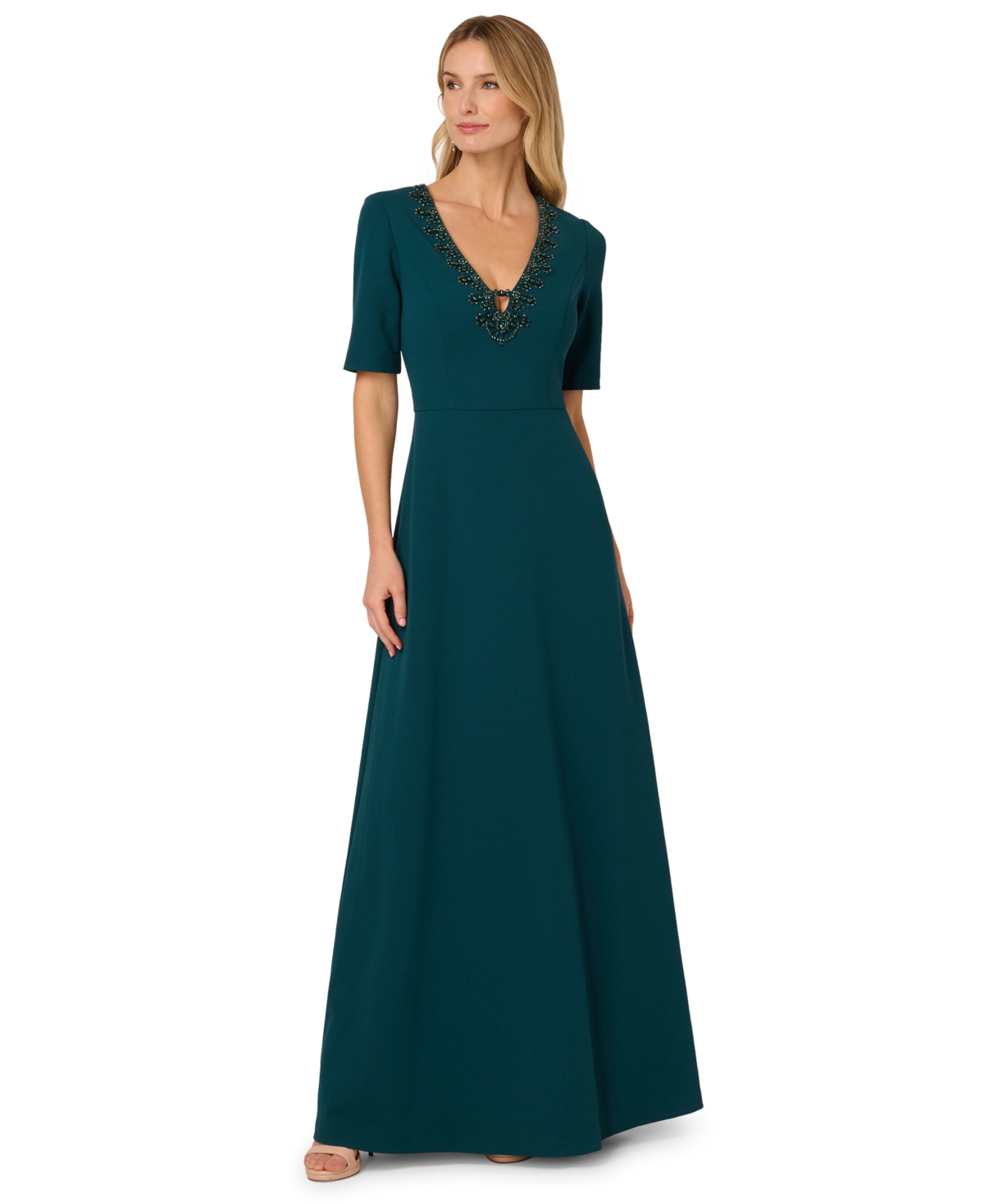 Click here for Adrianna Papell Womens Trimmed Mermaid V-Neck Gown... prices