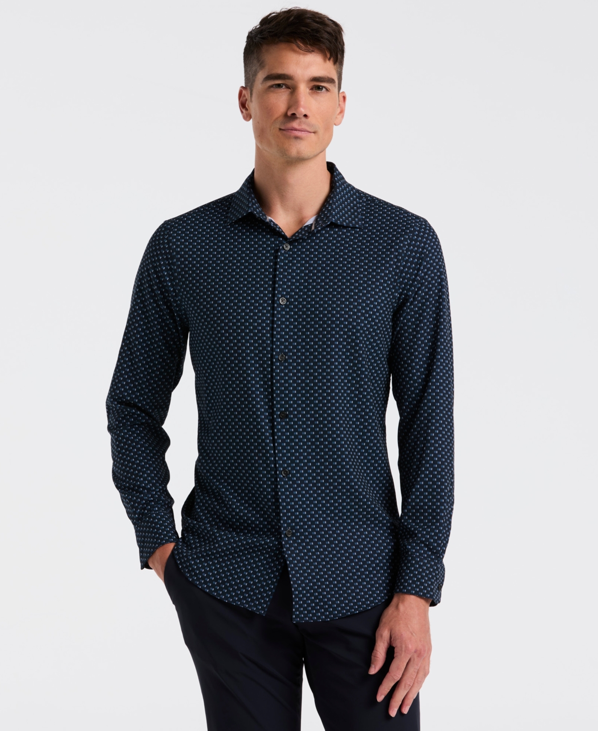 Click here for Perry Ellis Mens Grid Geometric Print Shirt - Dark... prices