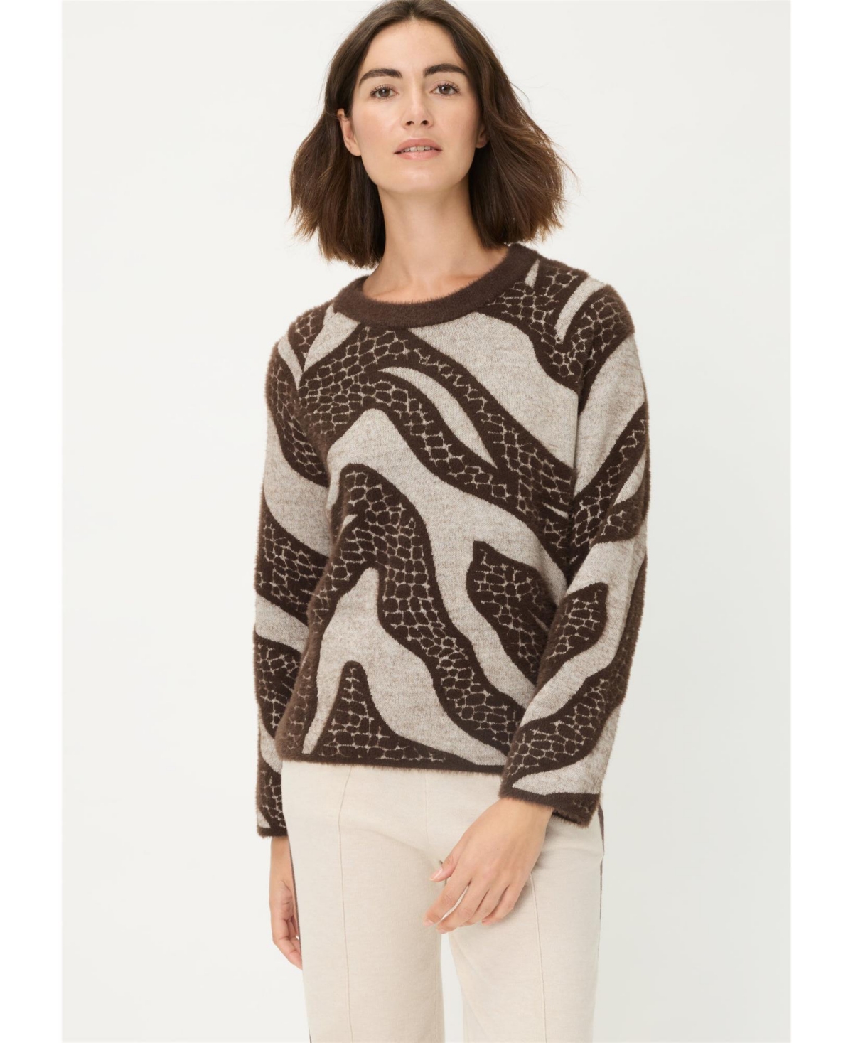 Click here for Olsen Abstract Modern Animal Feather Knit Pull-Ove... prices