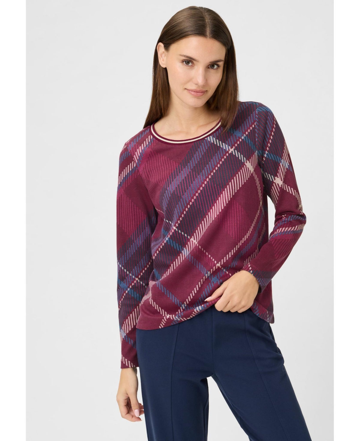 Click here for Olsen Womens Plaid T-Shirt - Boysenberry prices