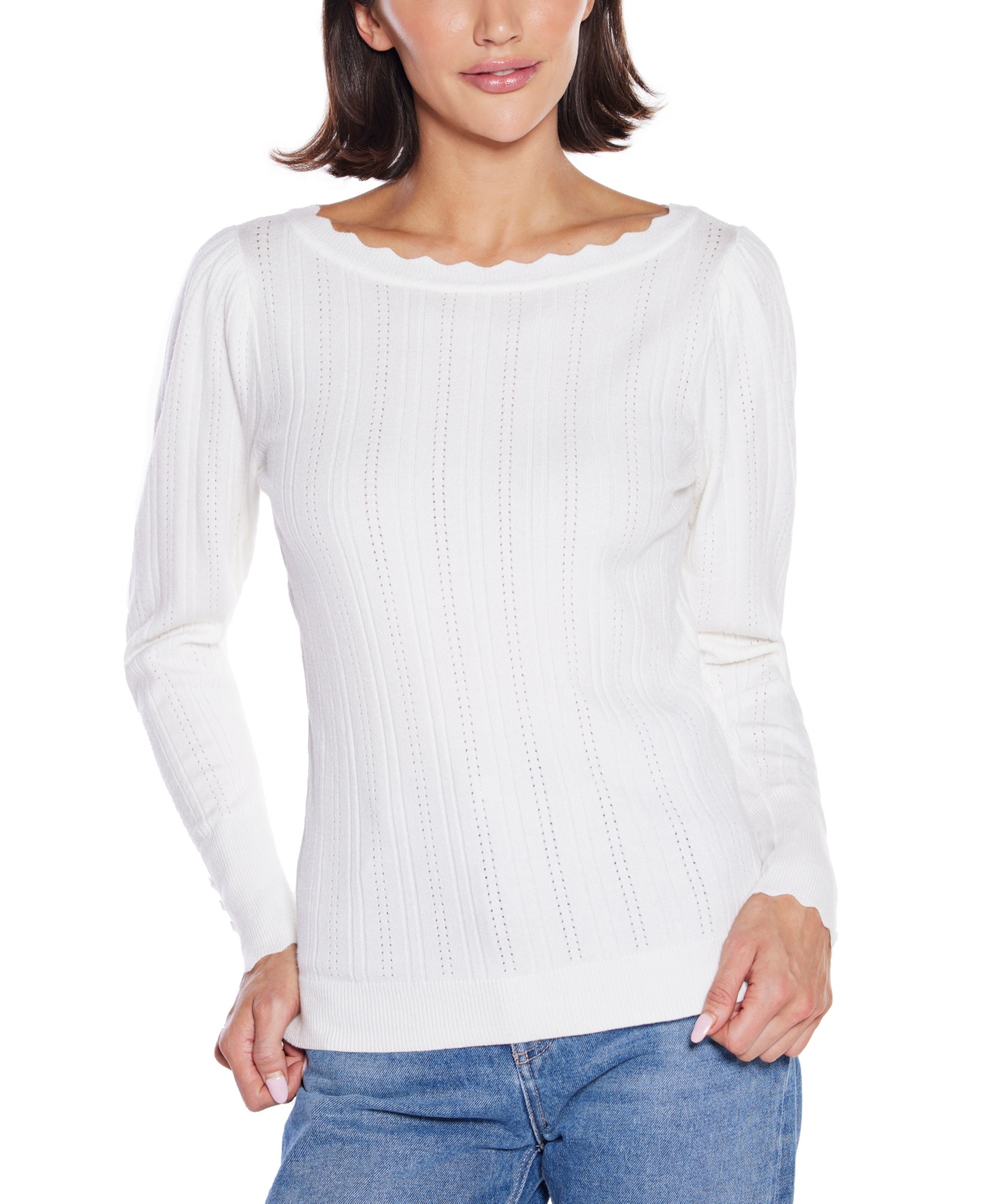 Click here for Belldini Womens Scalloped-Trim Boatneck Sweater -... prices