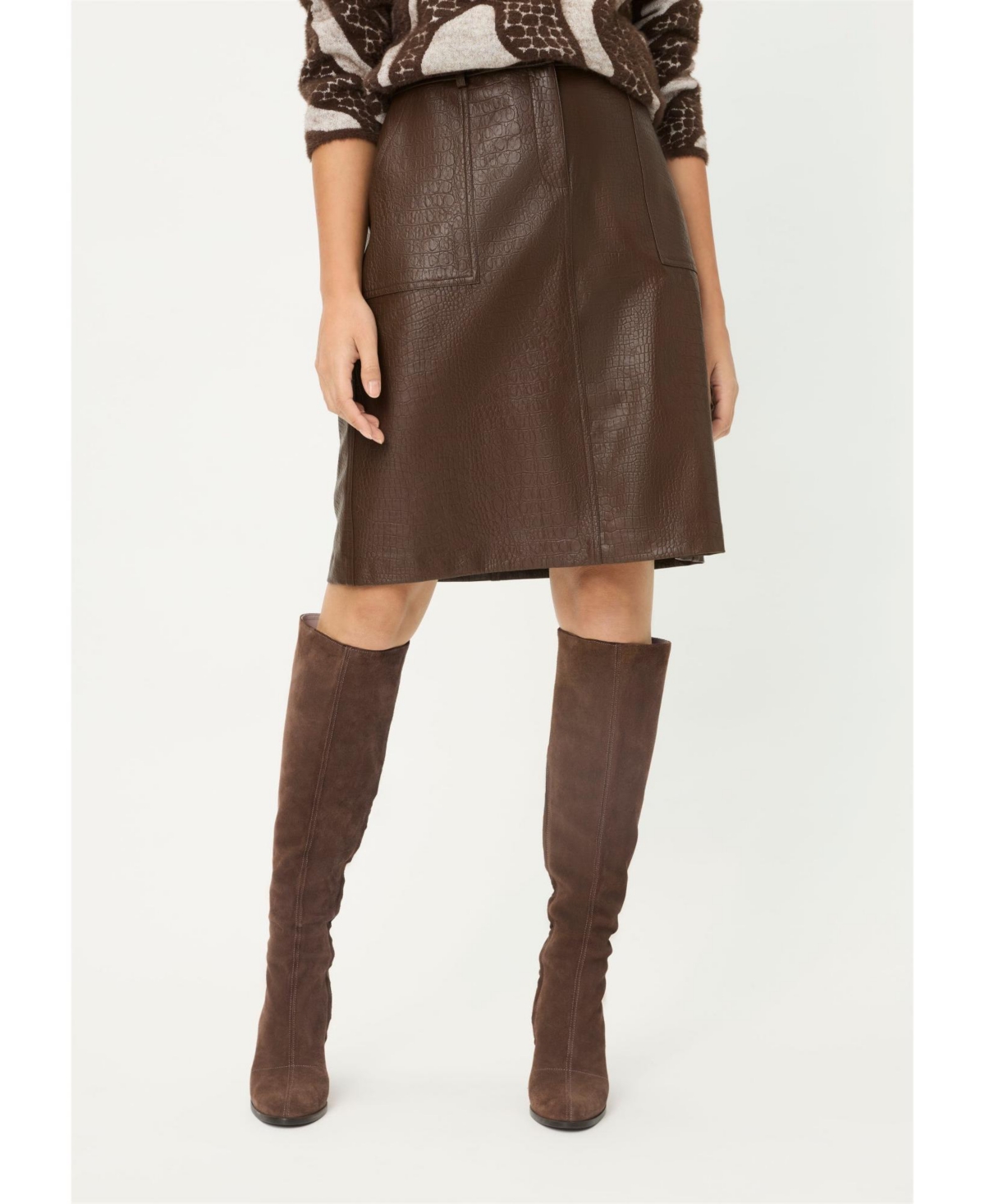 Click here for Olsen Womens Faux Croc A-Line Skirt - Chocolate prices