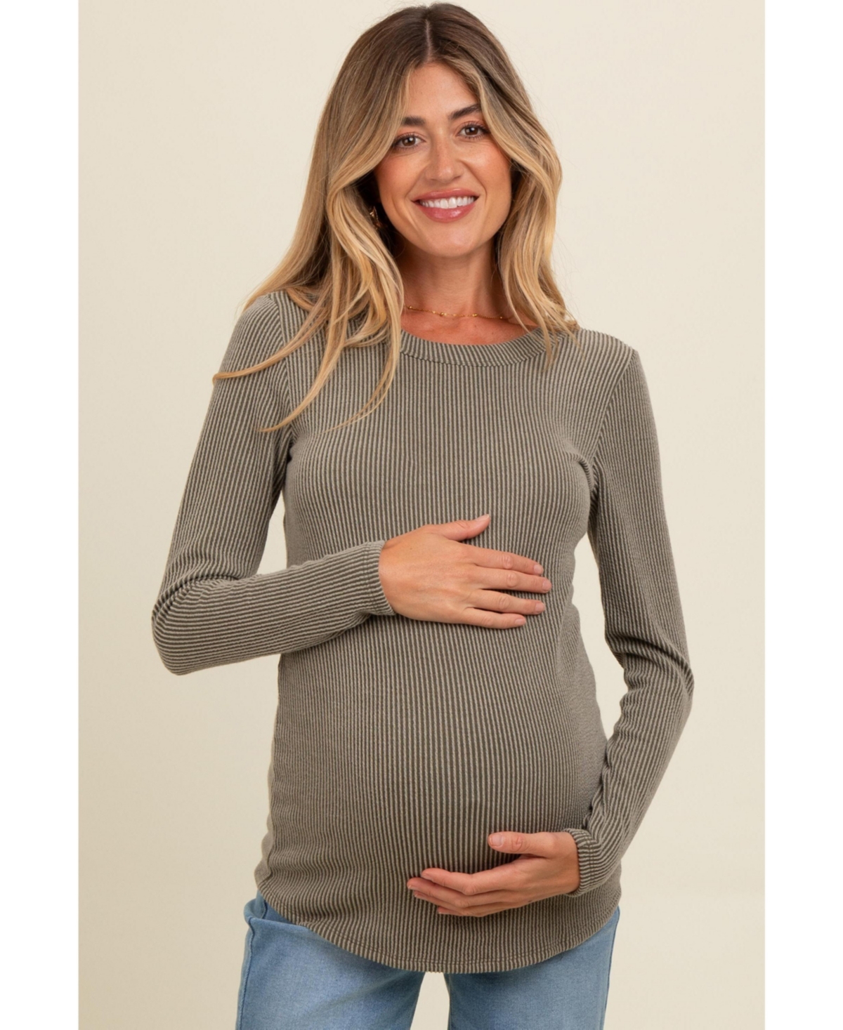 Click here for Pinkblush Maternity Charcoal Ribbed Scoop Neck Lon... prices