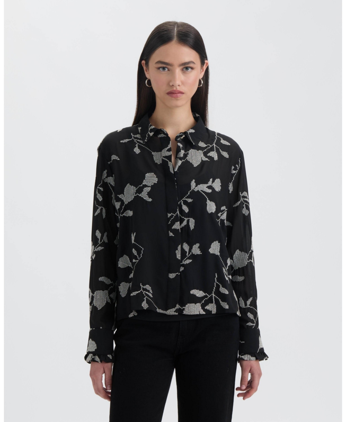 Click here for Nvlt Womens Cropped Broidery Shirt - Black/cream prices