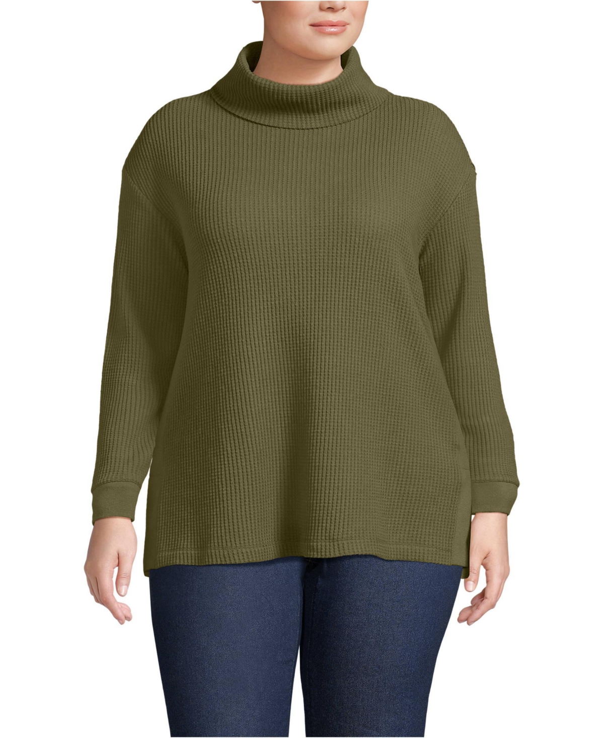 Click here for Lands End Plus Size Long Sleeve Waffle Cowl Neck T... prices