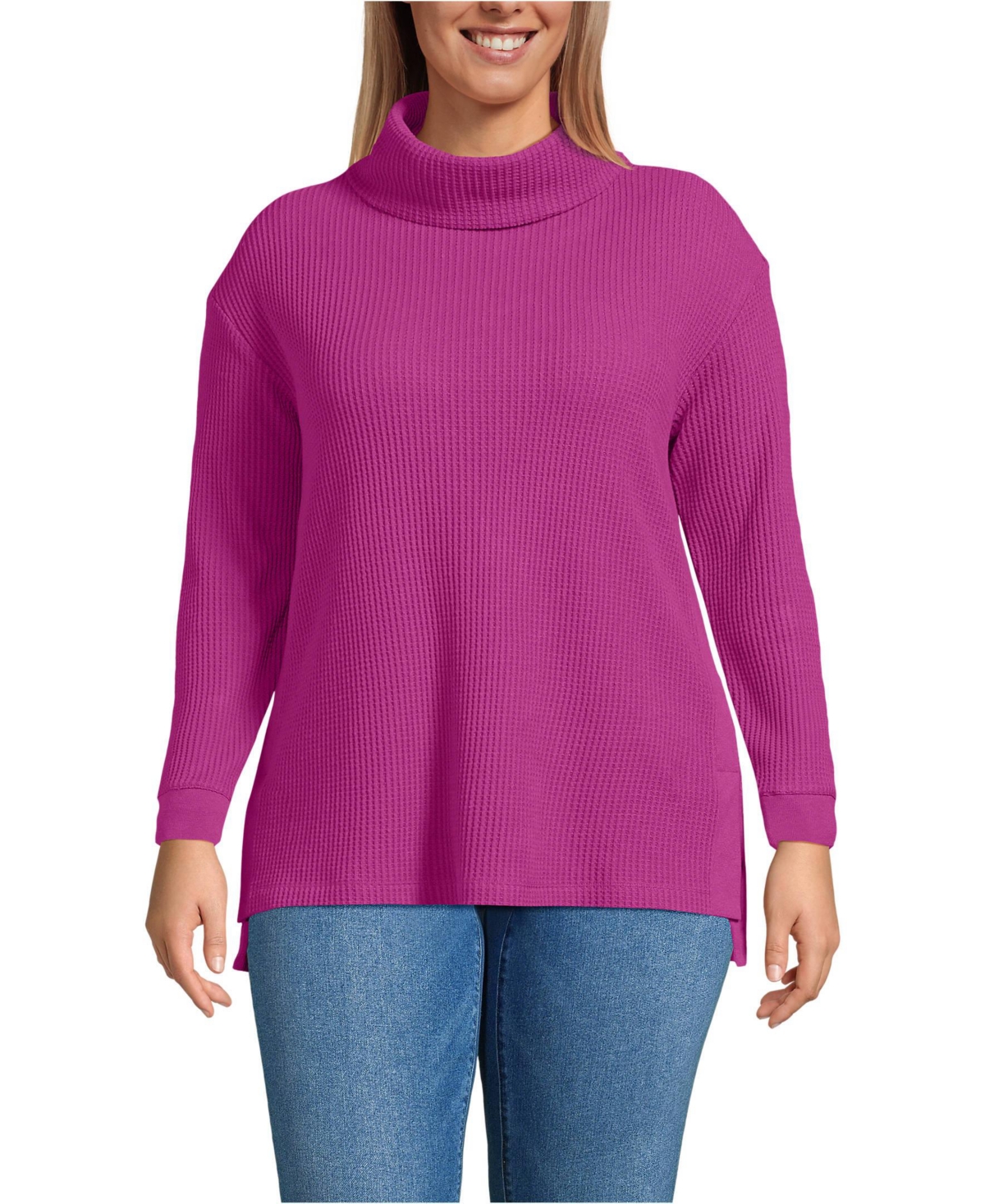 Click here for Lands End Plus Size Long Sleeve Waffle Cowl Neck T... prices