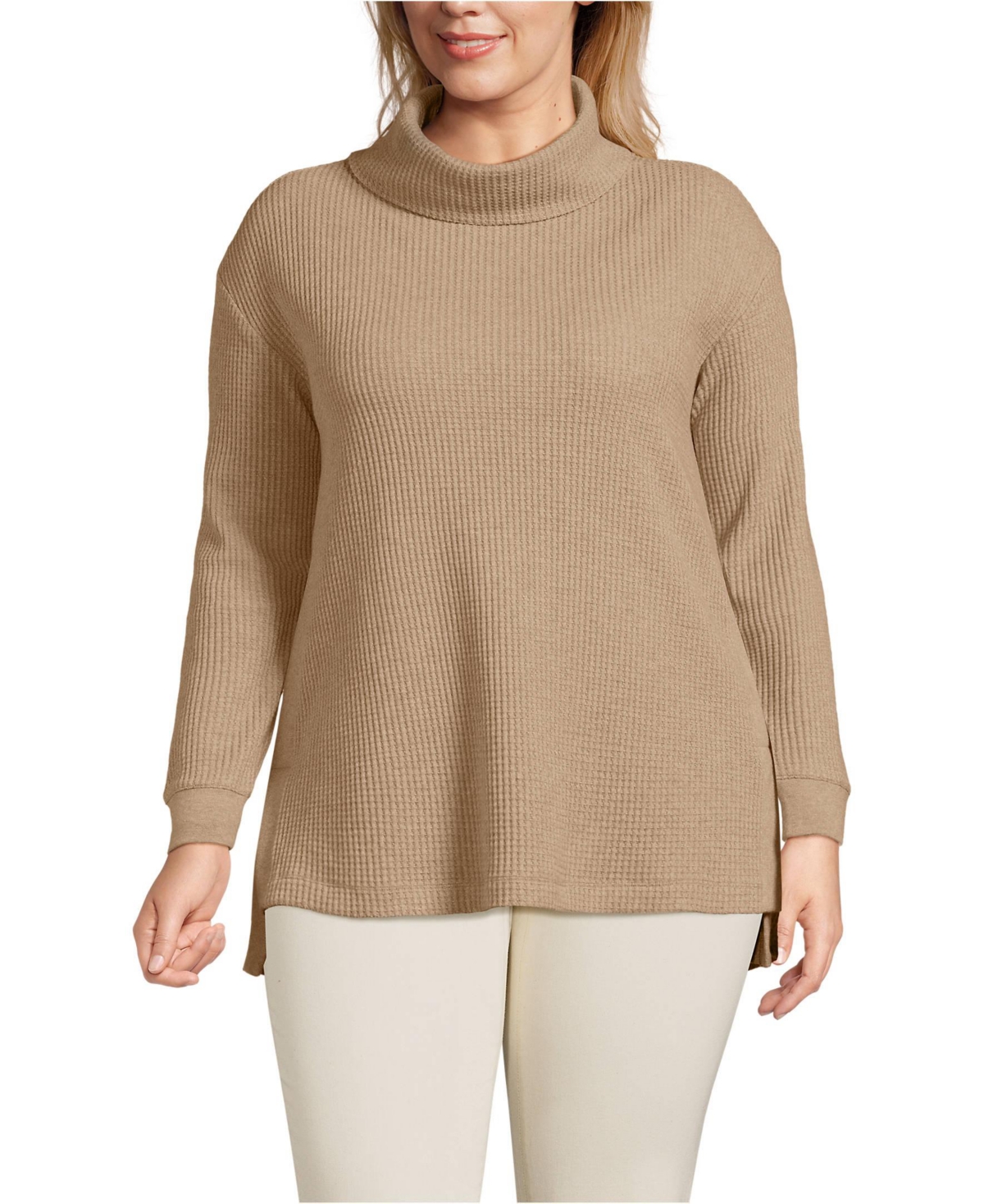 Click here for Lands End Plus Size Long Sleeve Waffle Cowl Neck T... prices
