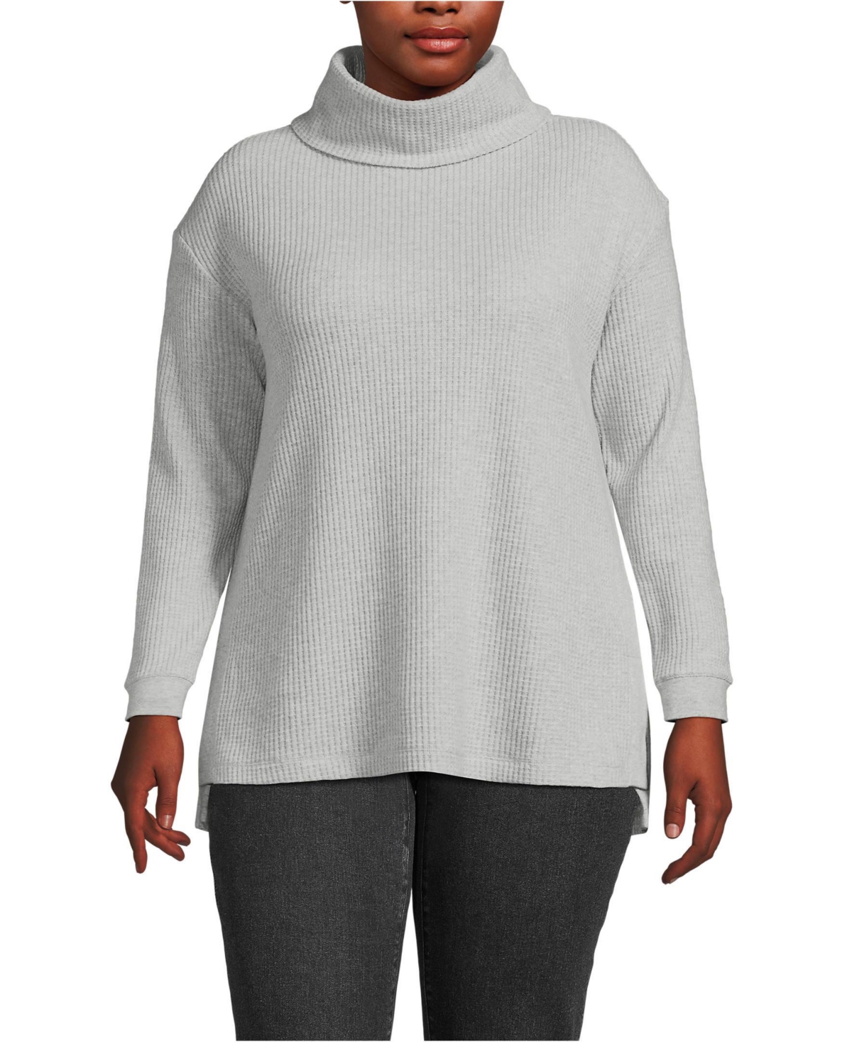 Click here for Lands End Plus Size Long Sleeve Waffle Cowl Neck T... prices