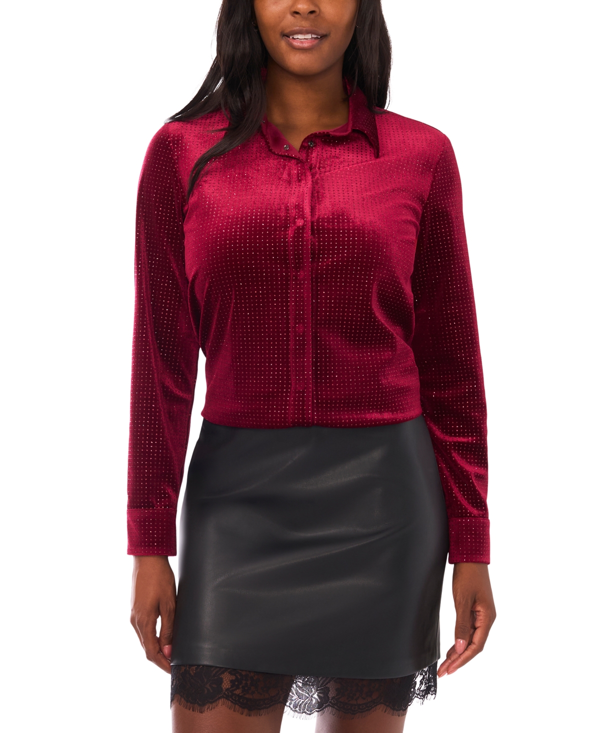 Click here for Vince Camuto Womens Sequin Button Front Shirt - Wi... prices