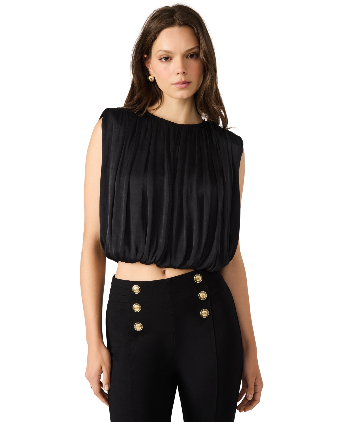 Click here for Steve Madden Womens Cherra Crewneck Bubble Hem Top... prices