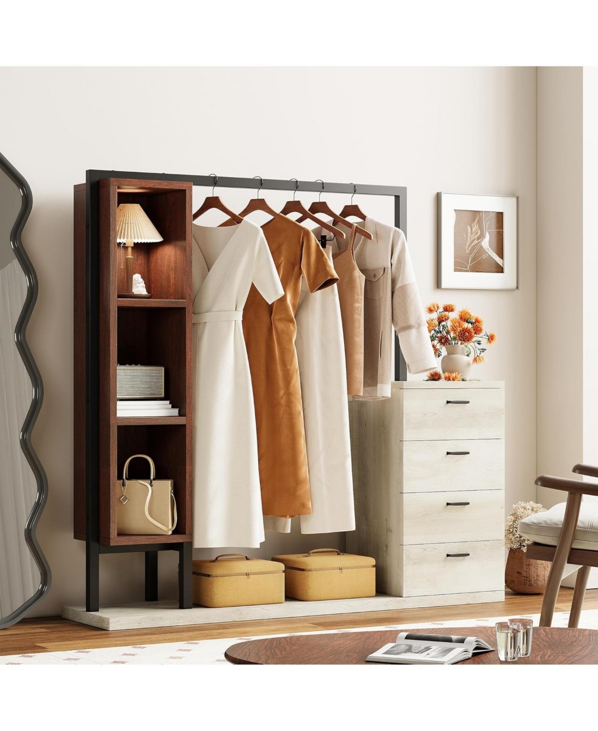 Click here for Clothes Rack with 4 Wooden Drawers and Hanging Rac... prices