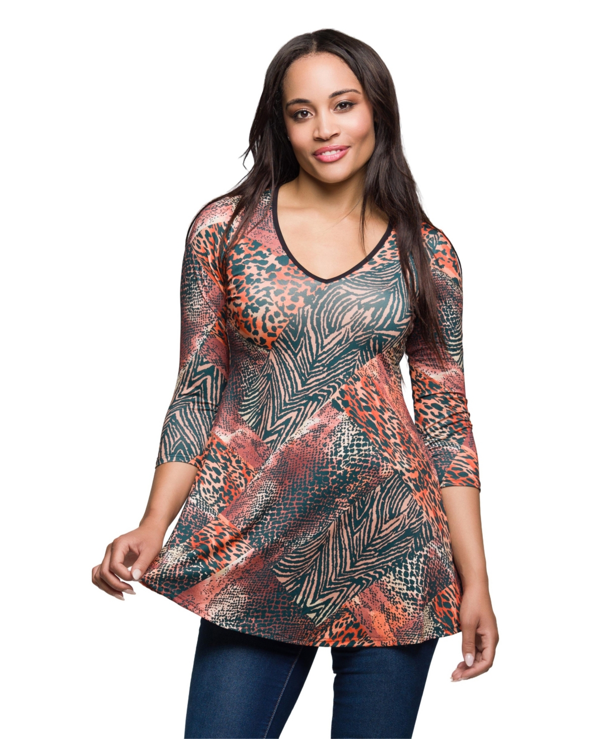 Click here for 24seven Comfort Apparel Womens Animal Print V Neck... prices