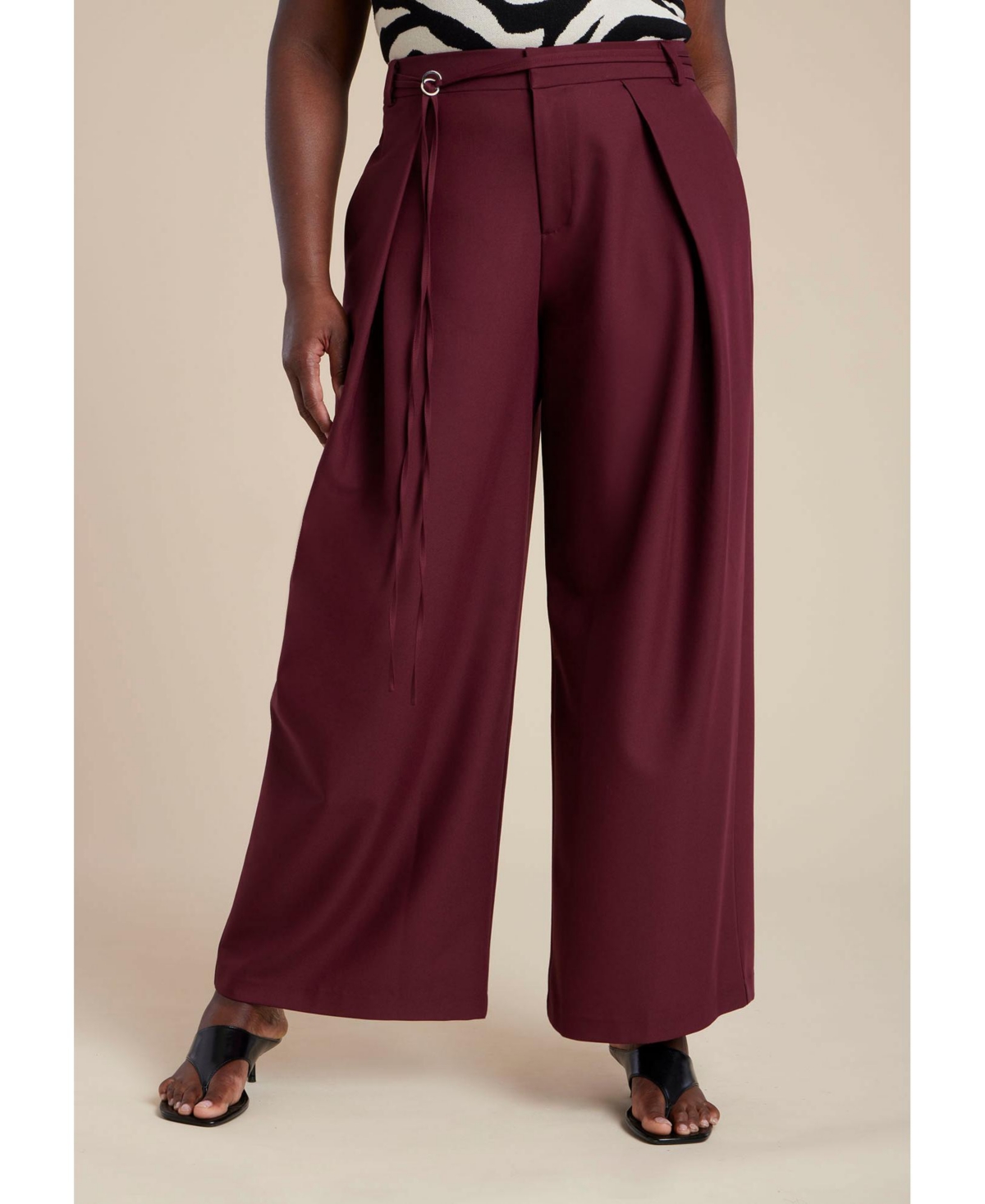 Click here for Eloquii Womens Pleat Detail Trouser With Long Belt... prices