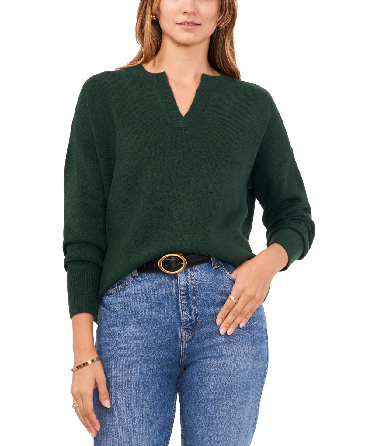 Click here for Vince Camuto Womens Cozy V-Neck Dropped-Shoulder S... prices