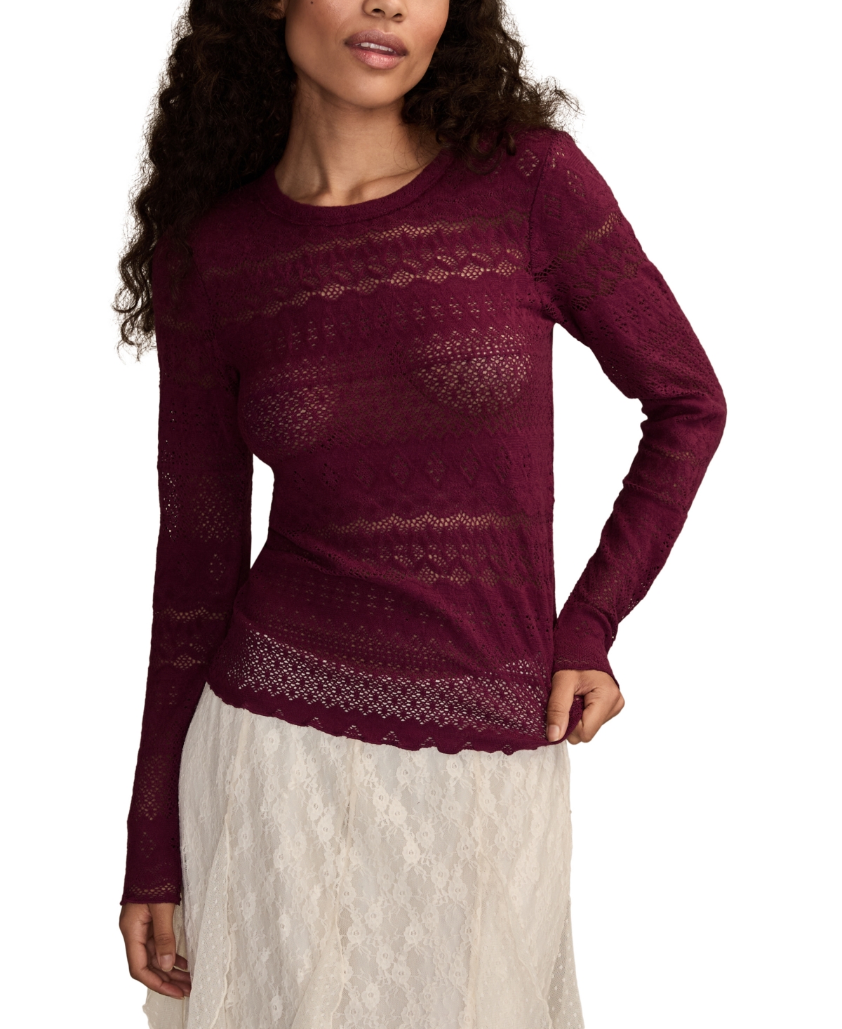 Click here for Lucky Brand Womens Lace Detail Long Sleeve Top - M... prices