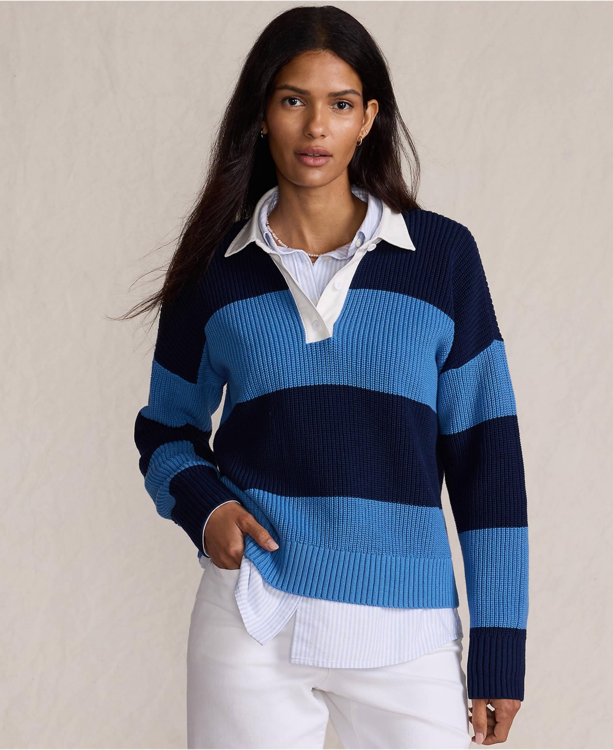 Click here for Lands End Womens Petite Drifter Rugby with Woven C... prices