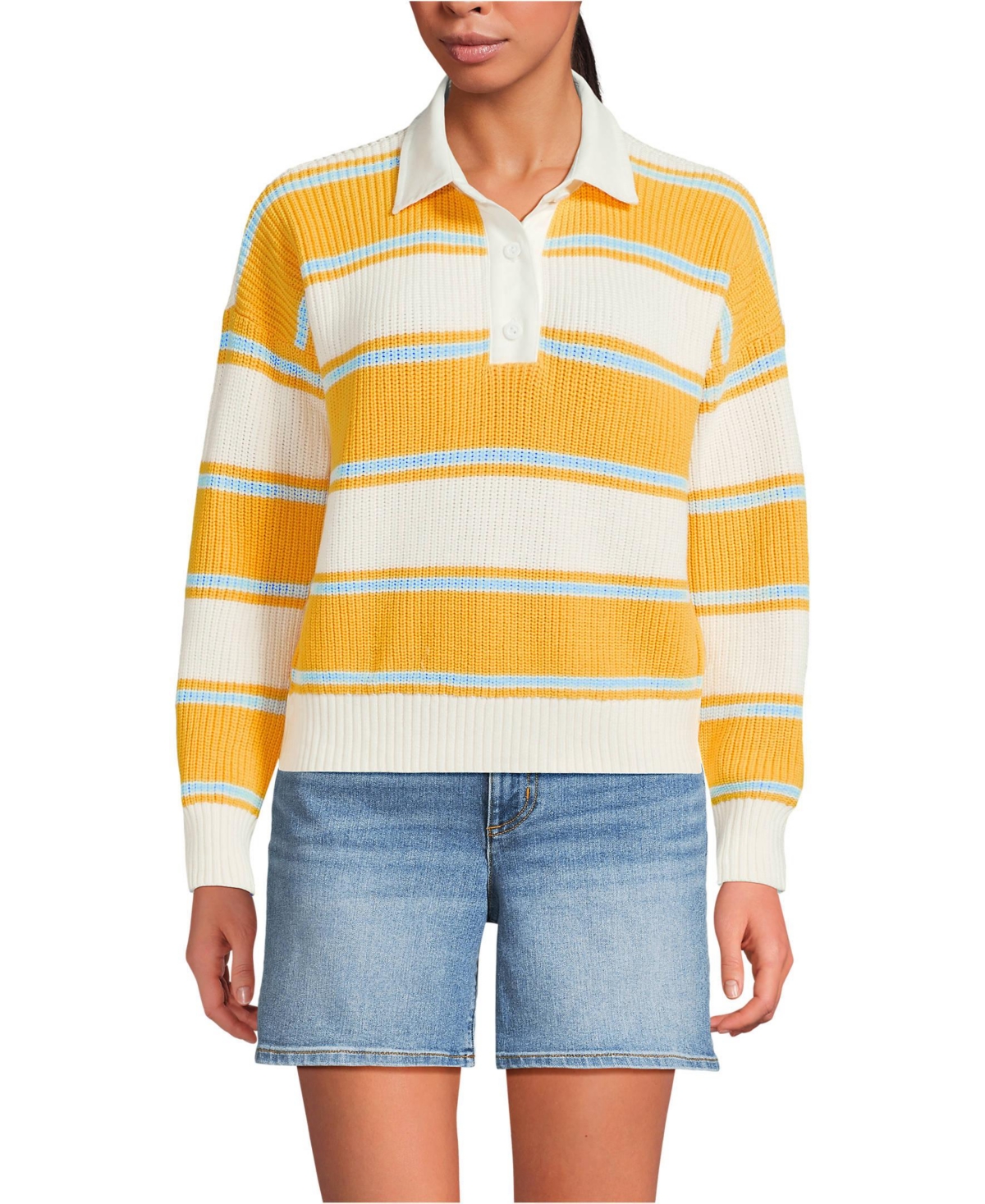 Click here for Lands End Womens Petite Drifter Rugby with Woven C... prices