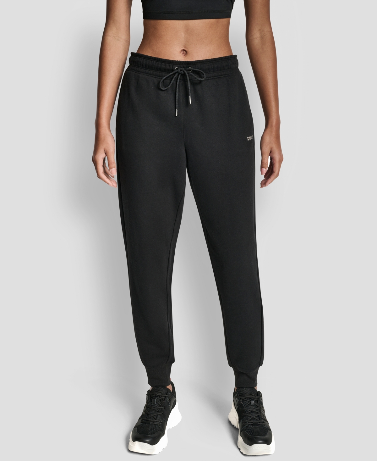 Click here for Dkny Womens Rhinestone Logo Cuffed Jogger - Black/... prices