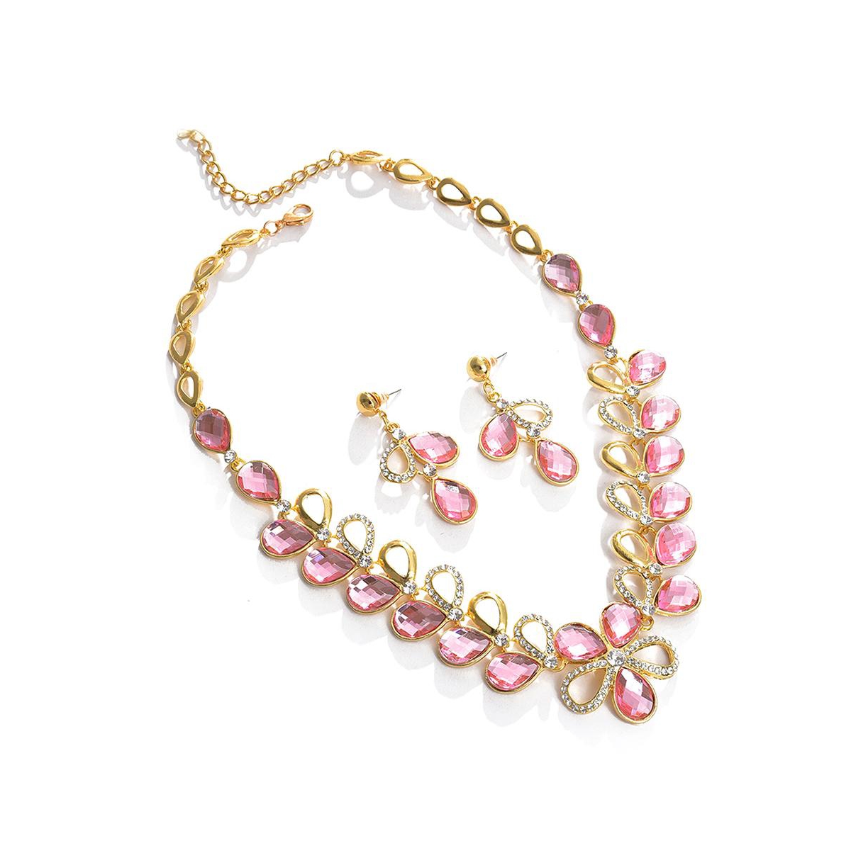 Click here for Sohi Womens Pink Stone Teardrop Necklace And Earri... prices