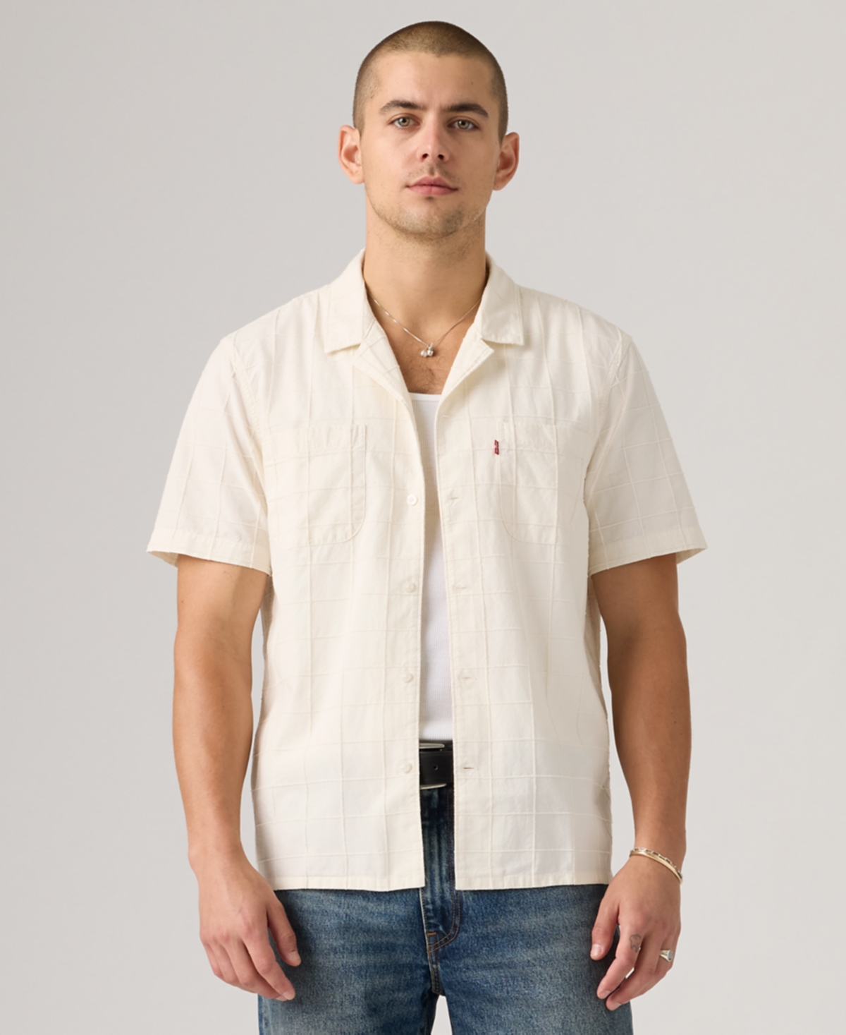 Click here for Levis Mens Relaxed-Fit Camp Collar Shirt - Egret prices
