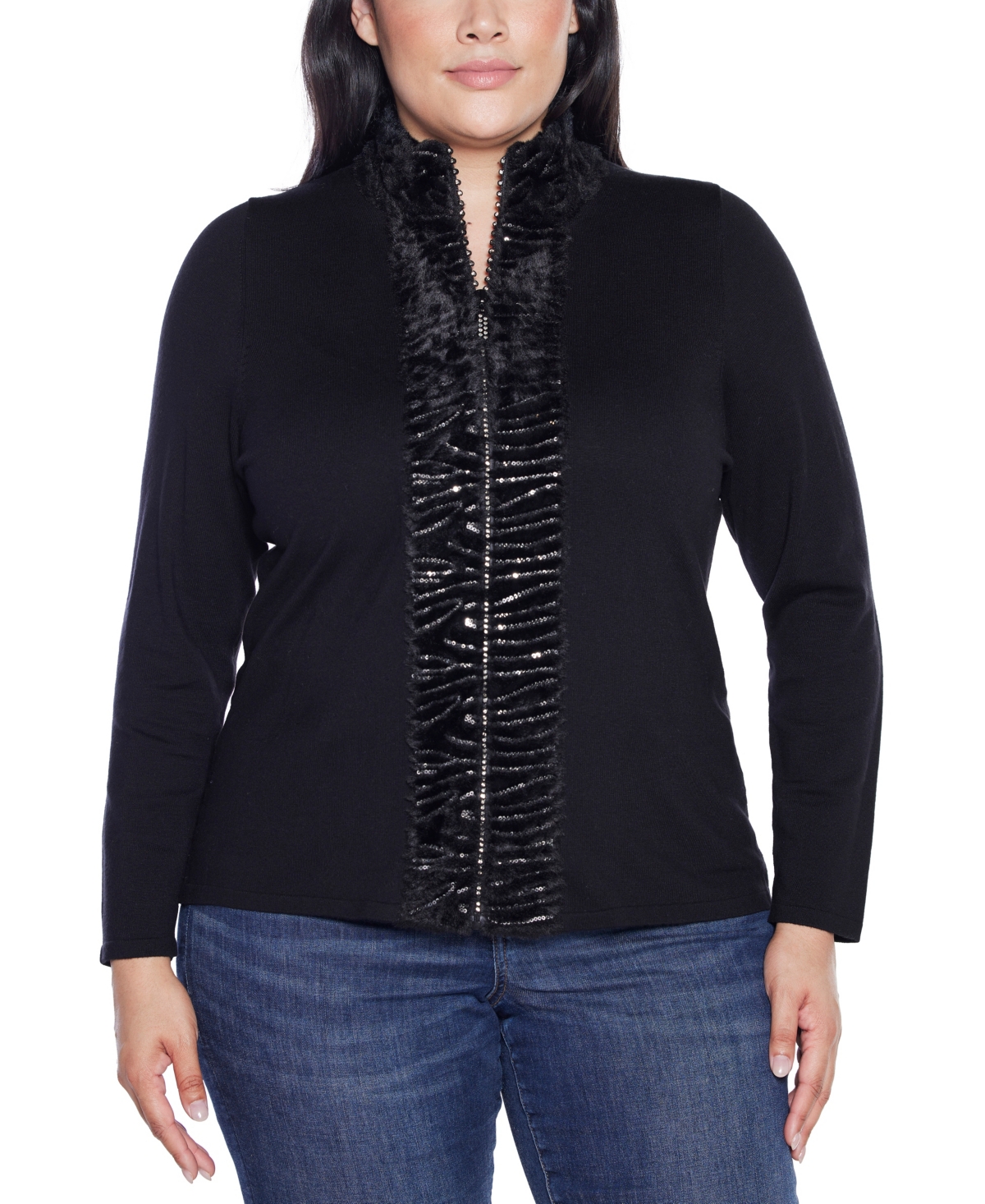 Click here for Belldini Plus Size Black Label Trim Rhinestone-Zip... prices