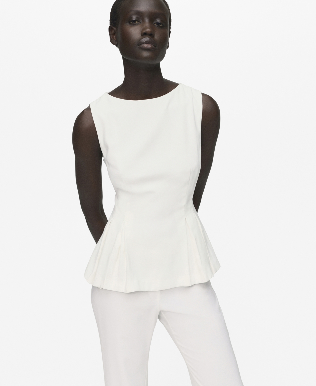 Click here for Mango Womens Pleat Detail Peplum Top - White prices
