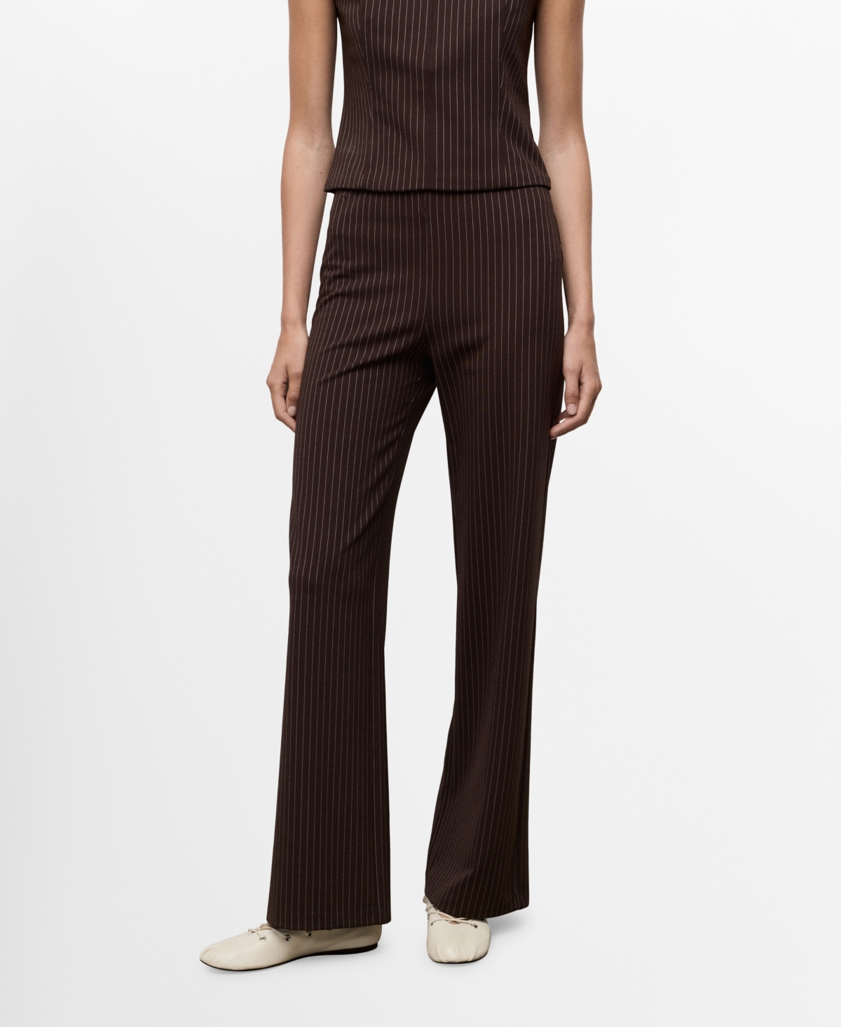 Click here for Mango Womens Elastic Waist Straight-Fit Pants - Br... prices