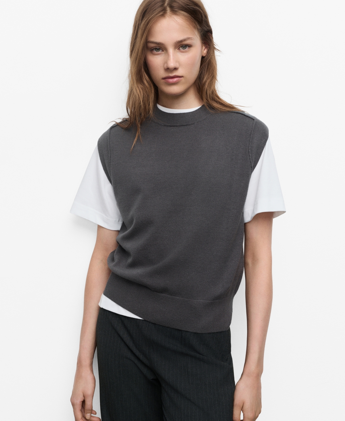Click here for Mango Womens Seam Detail Knitted Sweater Vest - Ch... prices