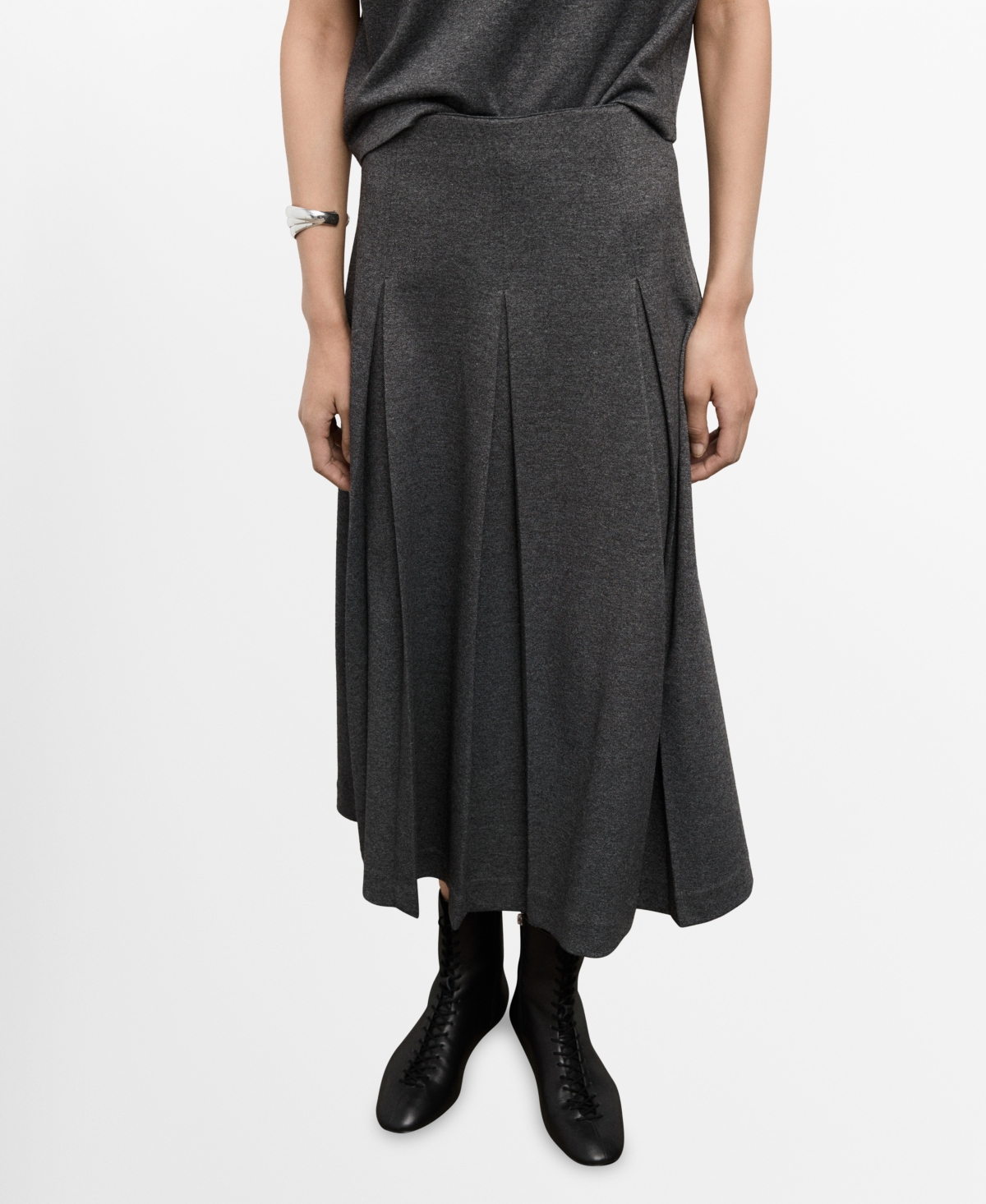 Mango Womens Pleated A-Line Skirt - Gray
