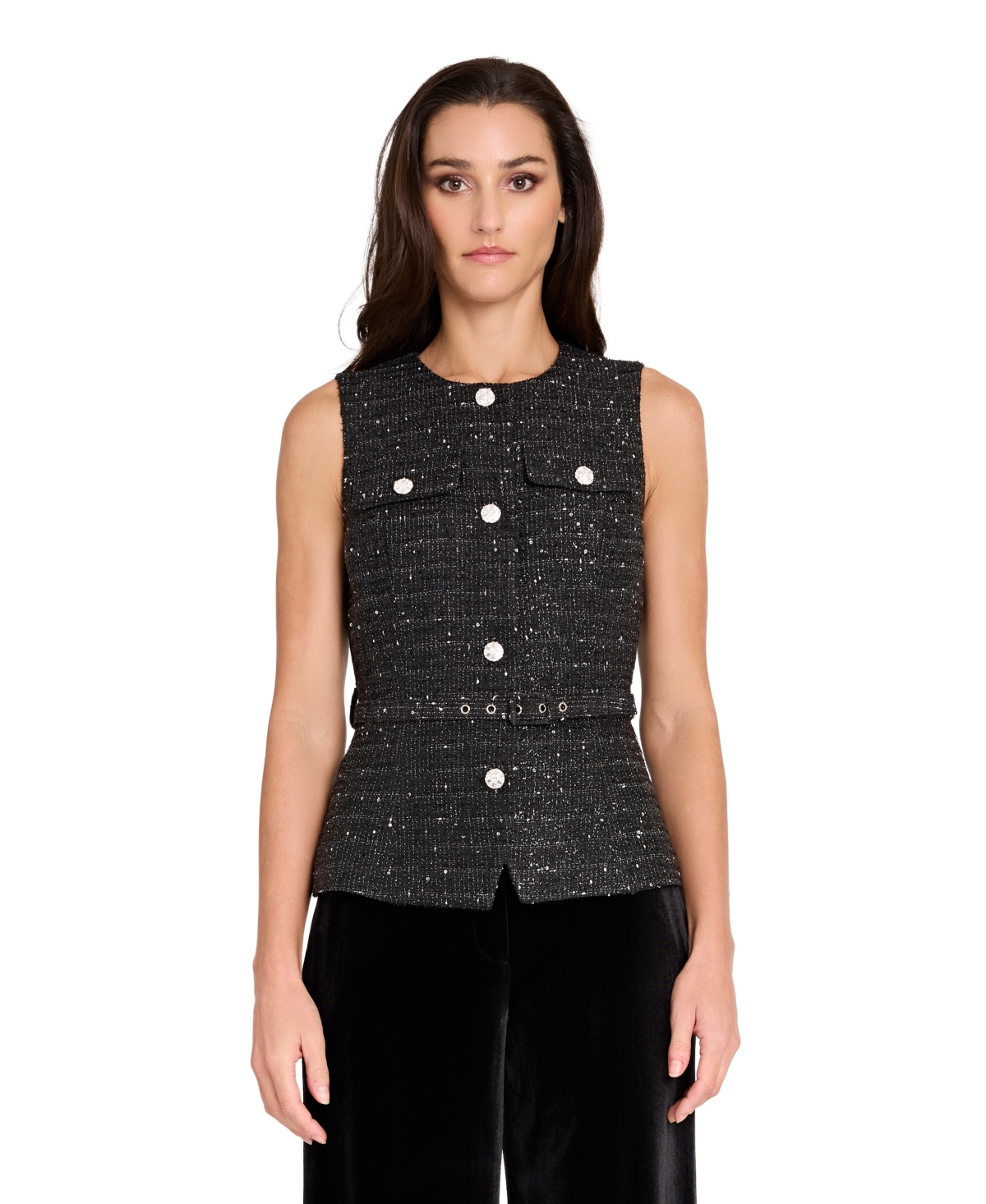 Click here for Tahari Asl Womens Boucle Rhinestone Trim Vest Top... prices