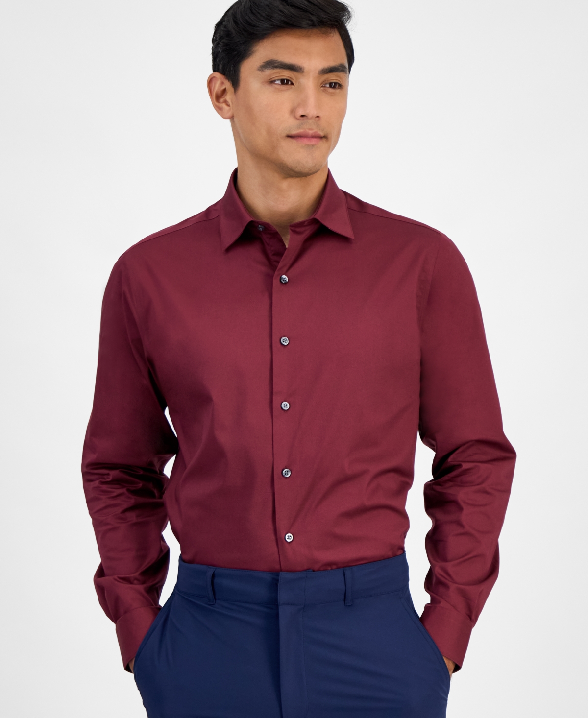 Alfani Mens Slim-Fit Temperature Regulating Dress Shirt  Created for Macys - Maroonbanner