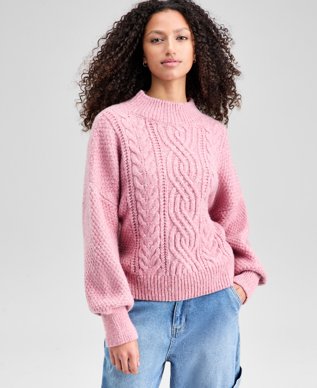 Click here for And Now This Womens Cable-Knit Mock-Neck Sweater... prices