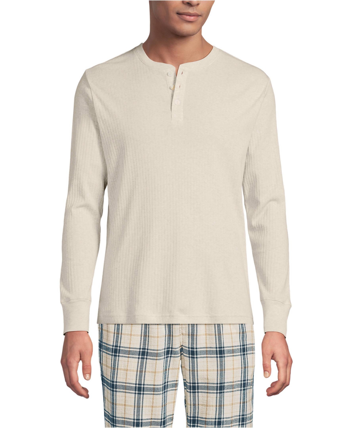 Click here for Lands End Big & Tall Knit Rib Pajama Henley - Flax... prices