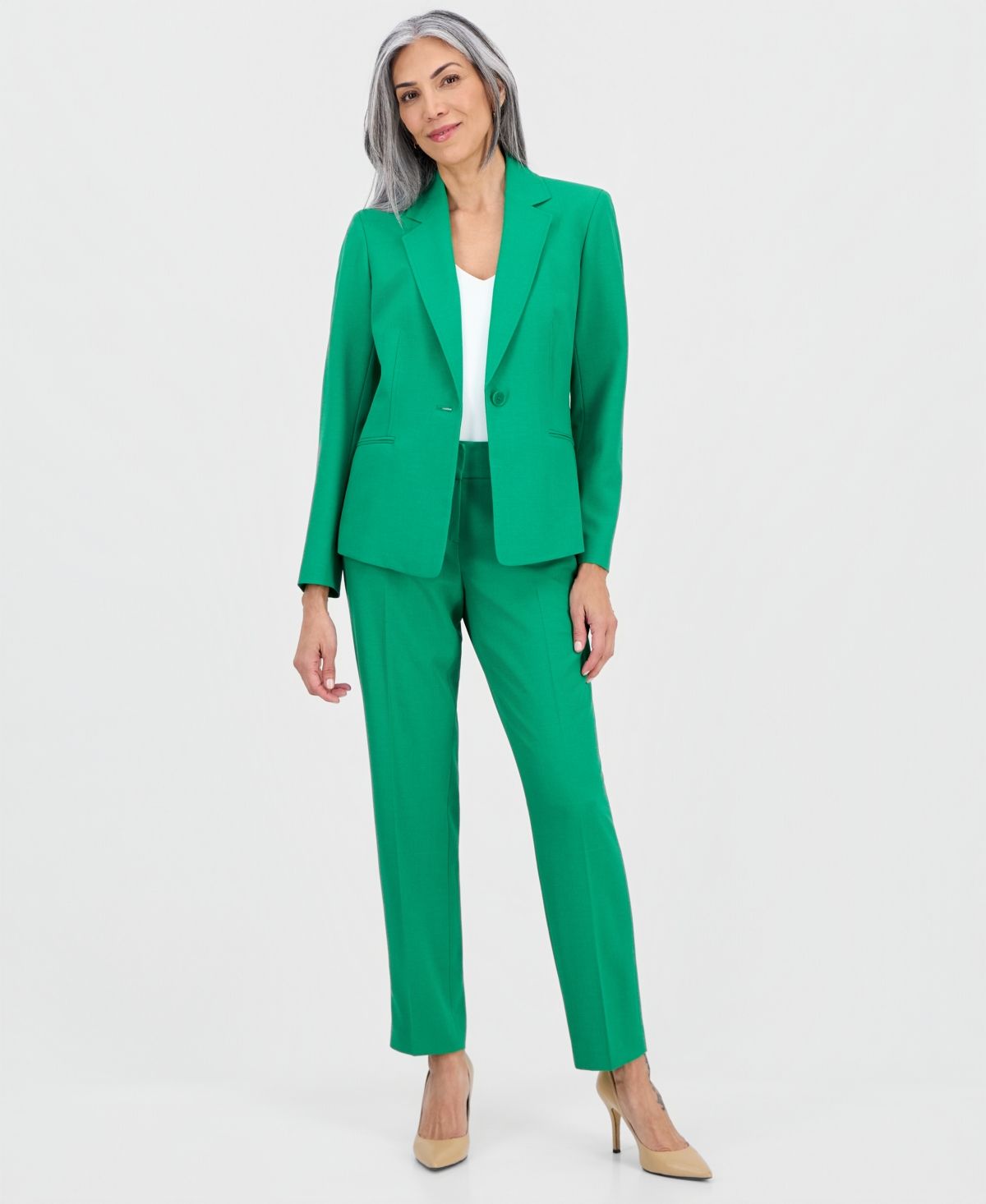 Click here for Le Suit Womens Notch-Lapel Mid-Rise Pantsuit  Regu... prices