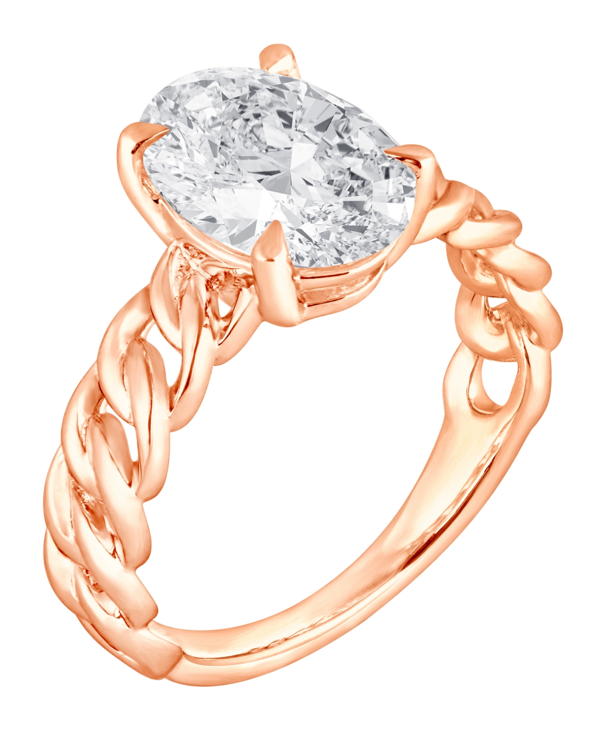 Badgley Mischka Certified Lab Grown Diamond Oval Chain Link Solitaire Engagement Ring (3 ct. t.w.) in 14k Gold - Rose Gold