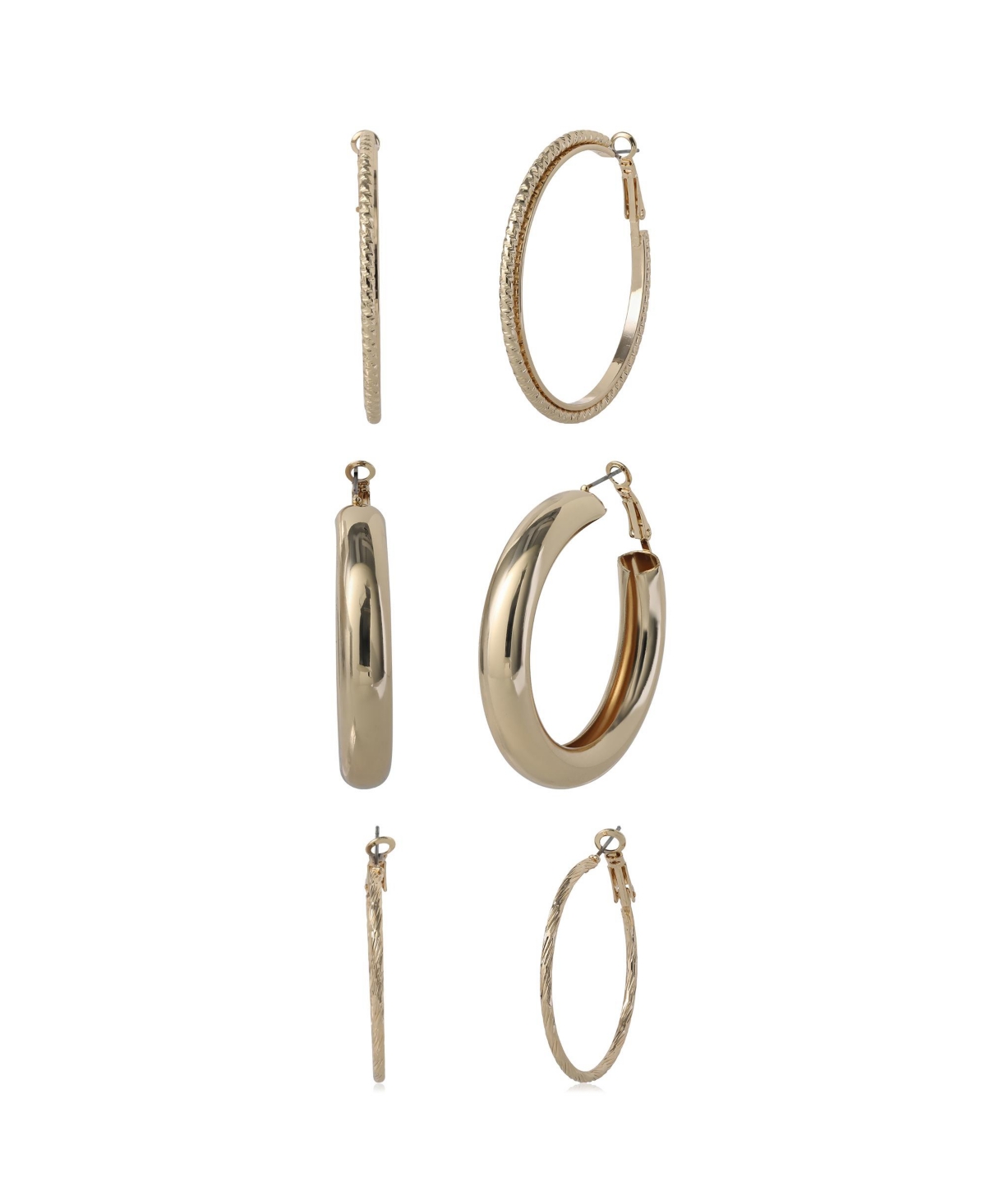 Click here for Jessica Simpson 3-Piece Textured Gold-Tone Hoop Ea... prices