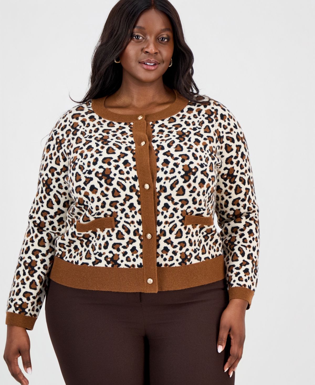 Click here for Tahari Asl Plus Size Printed Button-Front Cardigan... prices