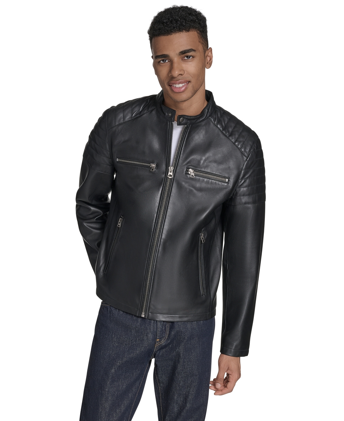 Click here for Levis Mens Leather Racer Jacket - Black prices