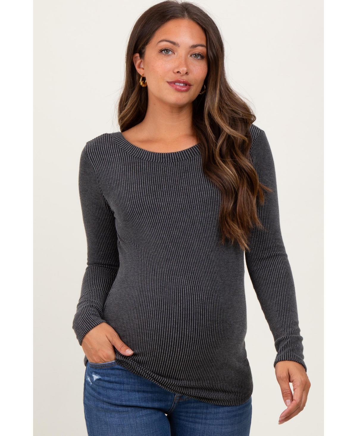 Click here for Pinkblush Maternity Charcoal Ribbed Scoop Neck Lon... prices